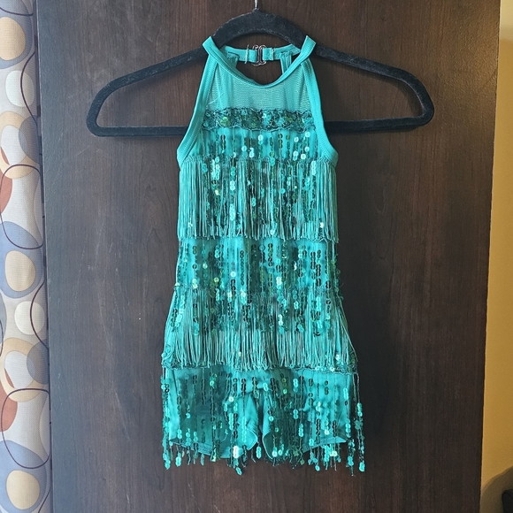 Weissman | Costumes | Weissman Teal Sequin Halter Kids Dance Outfit ...